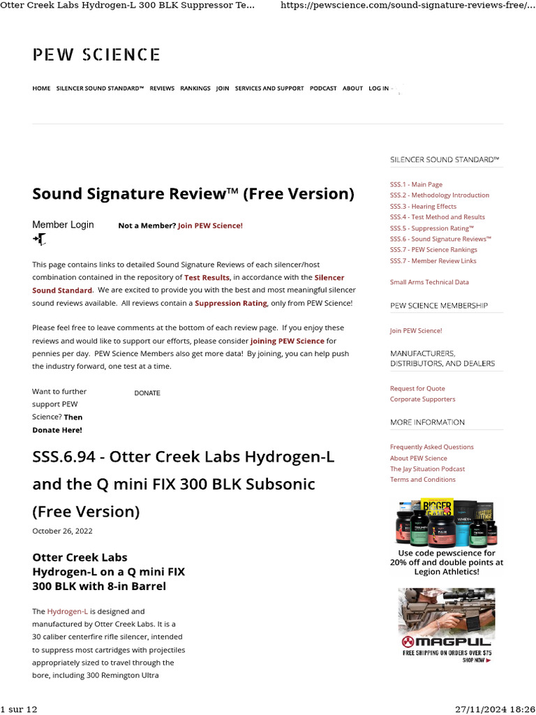 Otter Creek Labs Hydrogen-L 300 BLK Suppressor Test - PEW Science | PDF ...