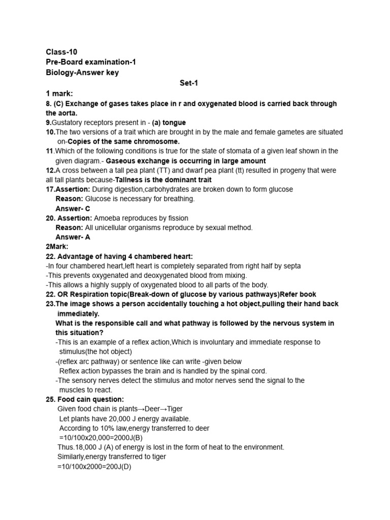 Biology Pre Board Answer Key | PDF | Plants | Flowers