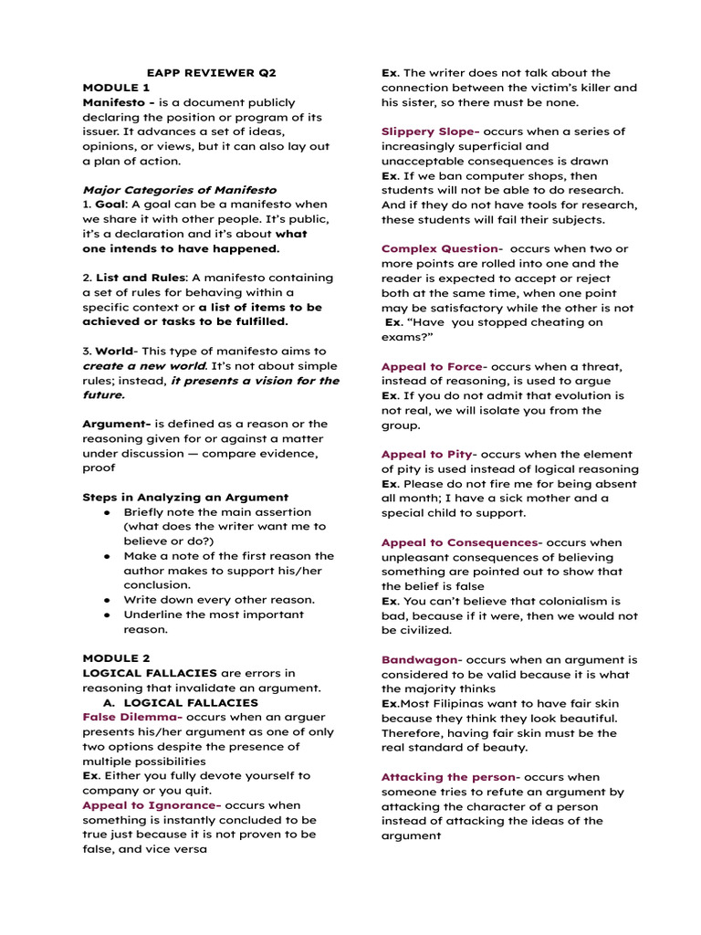 Eapp Reviewer q2 | PDF | Methodology | Fallacy