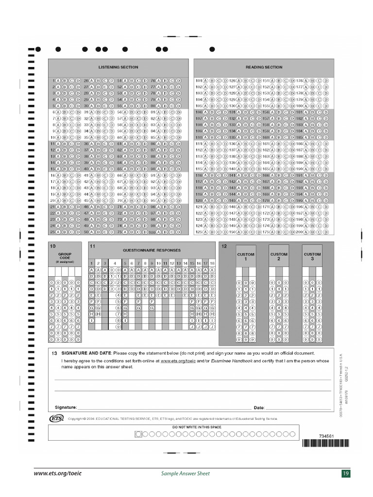TOEIC Answer Sheet | PDF