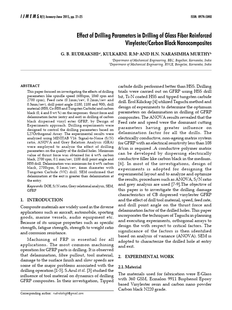 Paper Published in IJEMS | PDF | Analysis Of Variance | Drilling