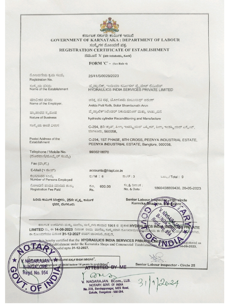 REGISTRATION CERTIFICATE OF ESTABLISHMENT | PDF