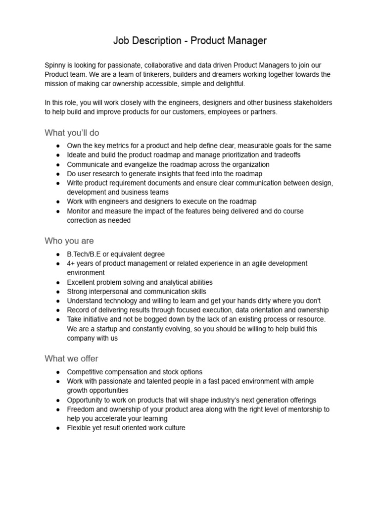 Job Description - Product Manager | PDF