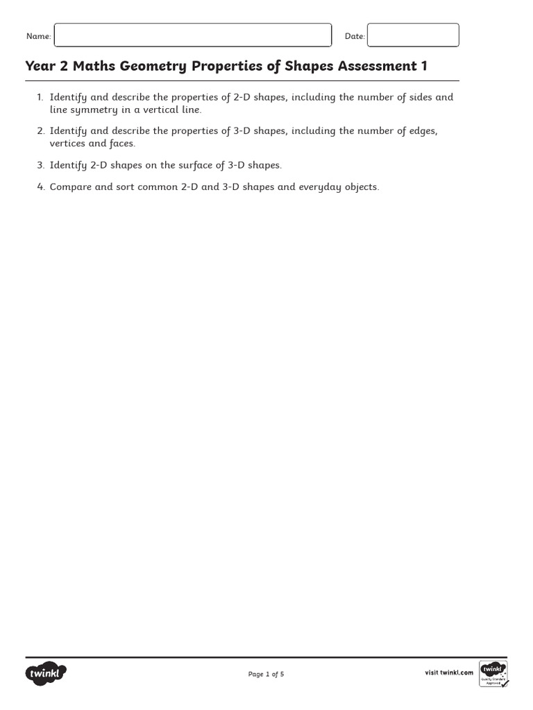Year 2 Geometry: Shapes Assessment | PDF | Shape | Triangle