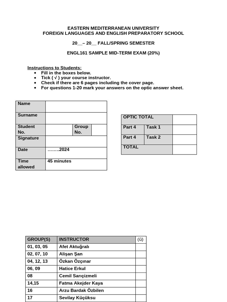 Engl 161 Fall 24-25 Sample Mid Term Exam | PDF