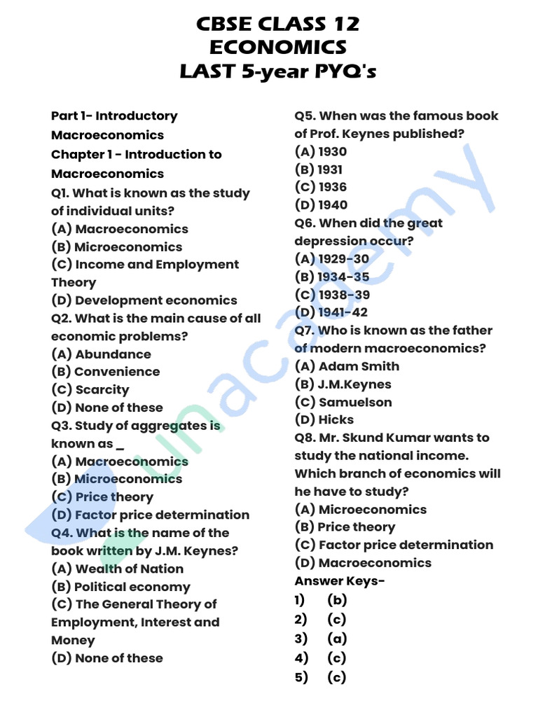 CBSE Class 12 Economics PYQs Guide | PDF | Government Budget Balance ...