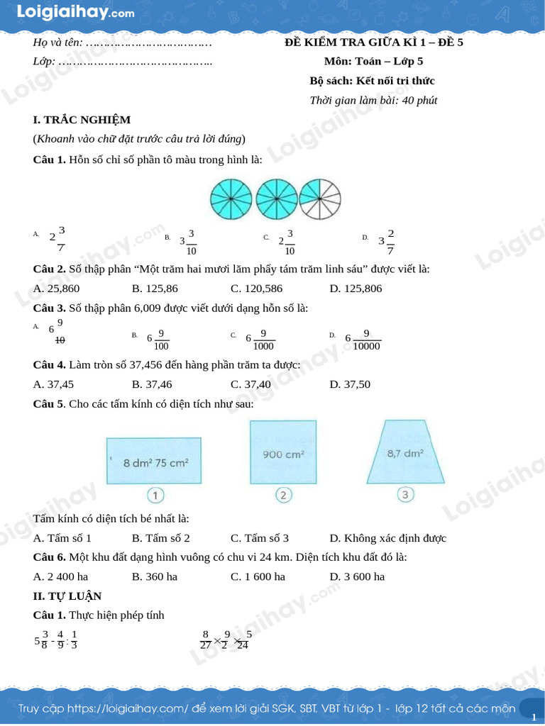 GK1 - TOÁN 5 - 5 | PDF