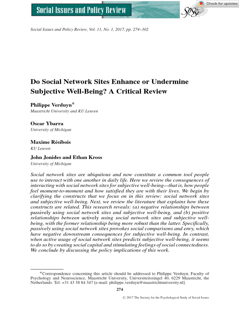 Do Social Network Sites Enhance or Undermine | PDF | Affect (Psychology ...