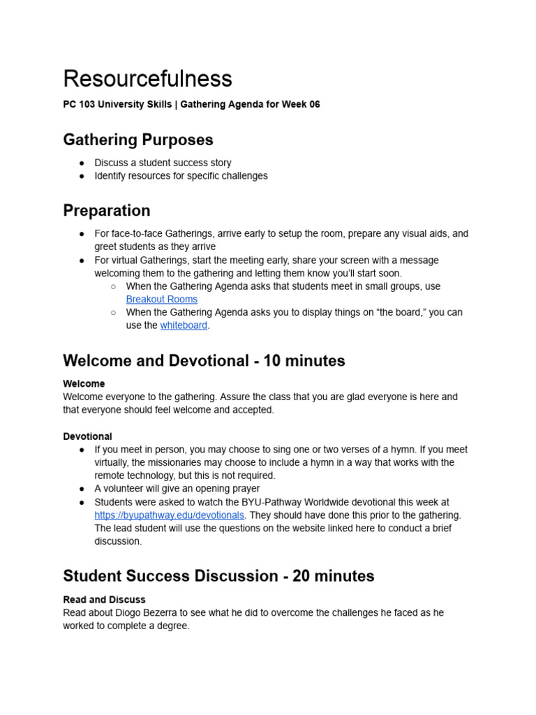 PC 103 Gathering Agenda: Week 06 | PDF