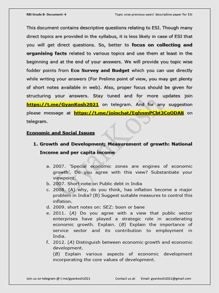 Topic wise Previous Years' que papers for ESI -GyanKosh | PDF | World ...