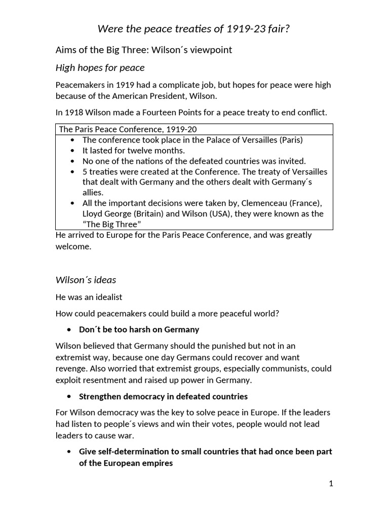 Were The Peace Treaties of 1919-23 Fair | PDF | Allies Of World War I ...