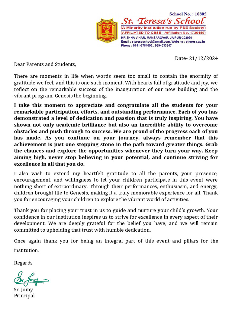 Principal's Note | PDF