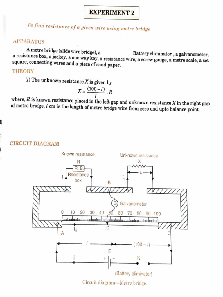 XII - Exp 2 meter bridge | PDF | Electrical Resistance And Conductance ...