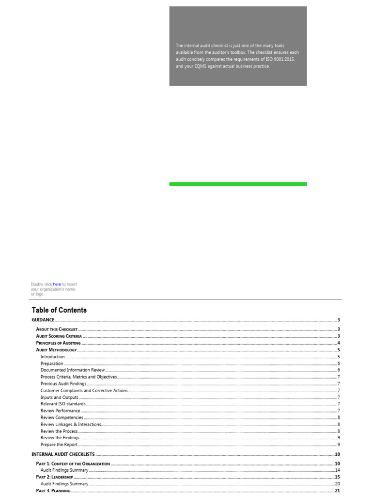 ISO 9001-2015 Internal Audit Checklist Example | PDF | Audit | Iso 9000