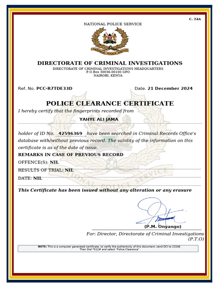 489216078 Pcc r7tde33d Police Clearance Certificate p0.PDF | PDF