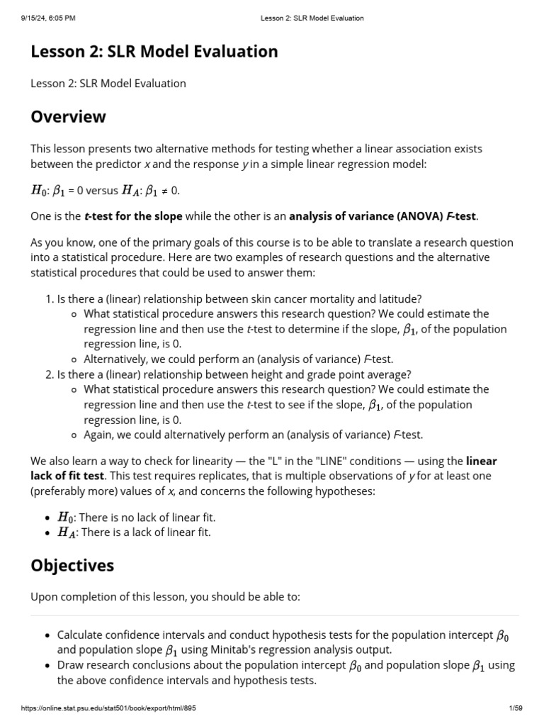 Lesson 2_ SLR Model Evaluation | PDF | Errors And Residuals | Linear Regression