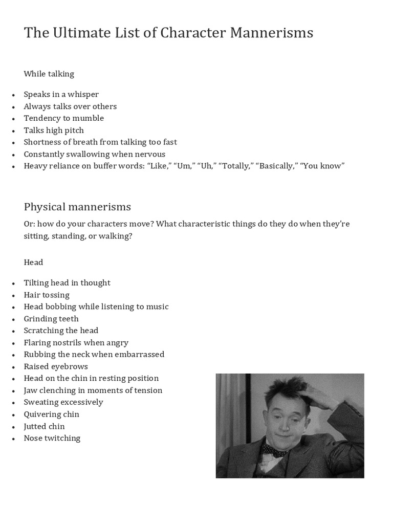 List of Character Mannerisms | PDF