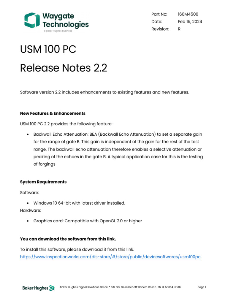 USM 100 PC Public Release Notes | PDF