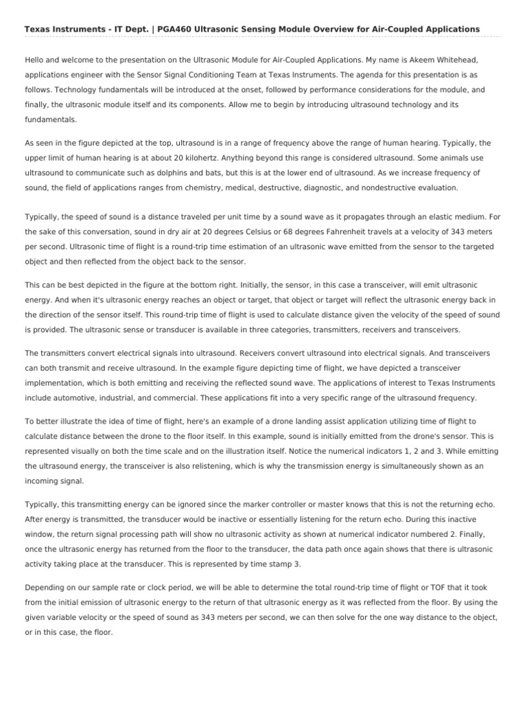 PGA460 Ultrasonic Sensing Module Overview For Air-Coupled Applications ...