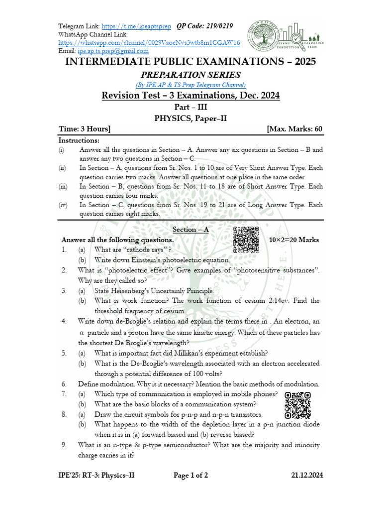 Ipe'25 Rt 3 Physics II | PDF | P–N Junction | Physics