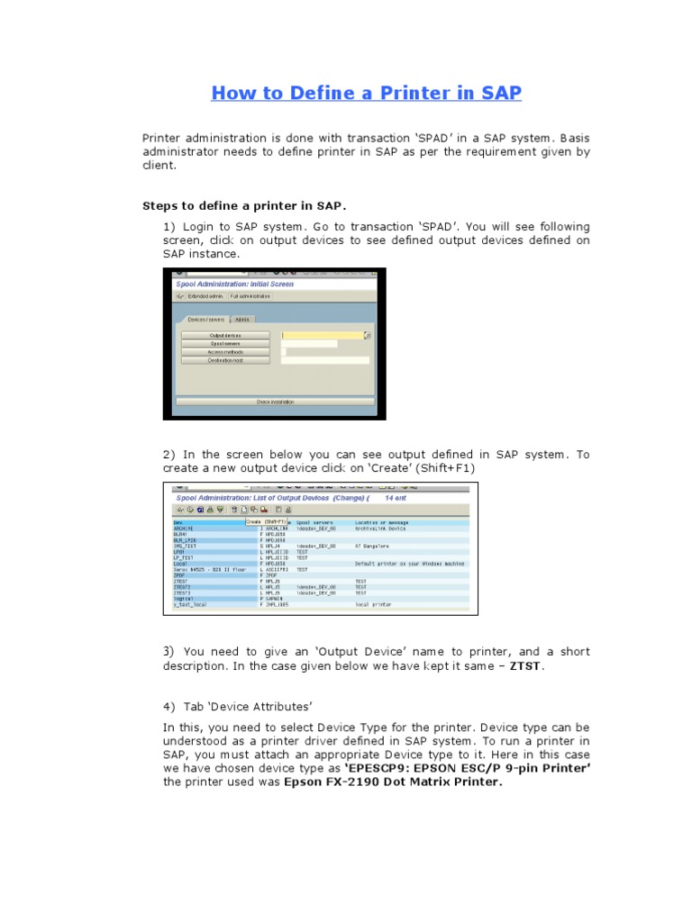How To Define A Printer in SAP | PDF | Printer (Computing) | Server ...