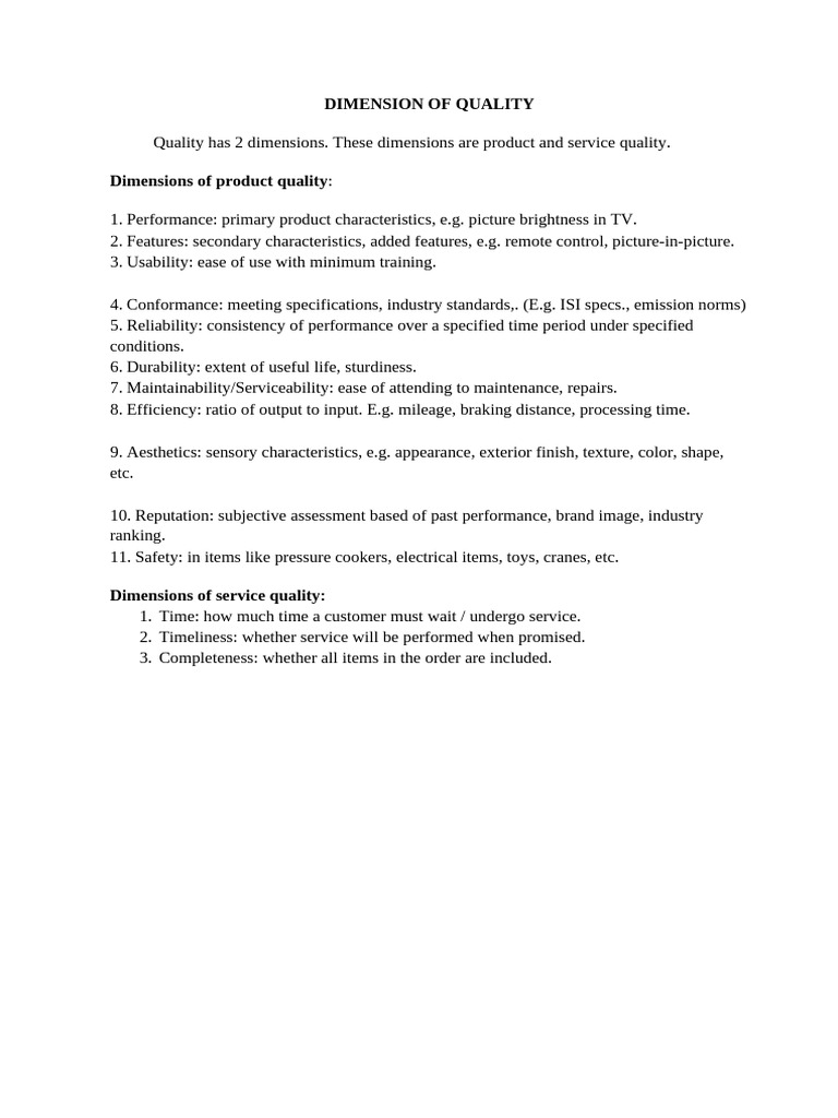 Dimensions of Quality | PDF