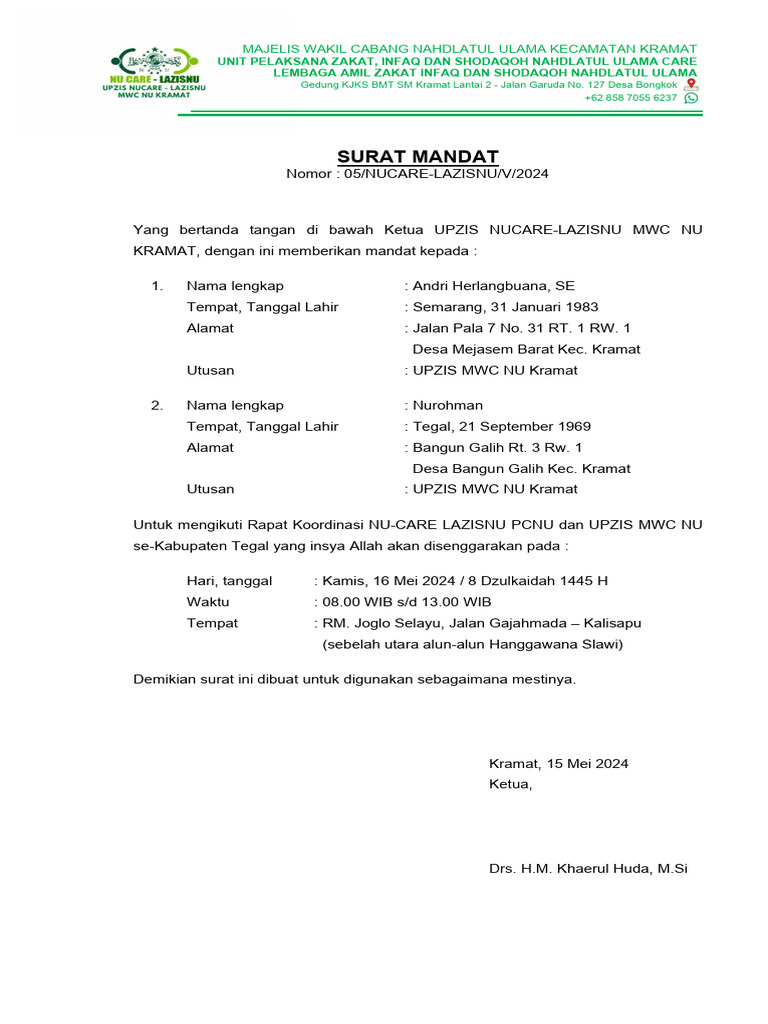 Surat Mandat 160524 | PDF