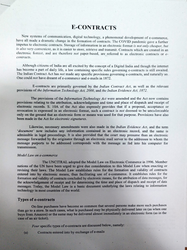 E Contracts by Prof. Pithawala | PDF | Civil Law (Legal System ...