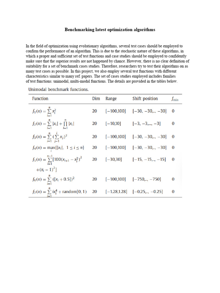 Benchmarking Optimization Algorithms | PDF | Mathematical Optimization ...
