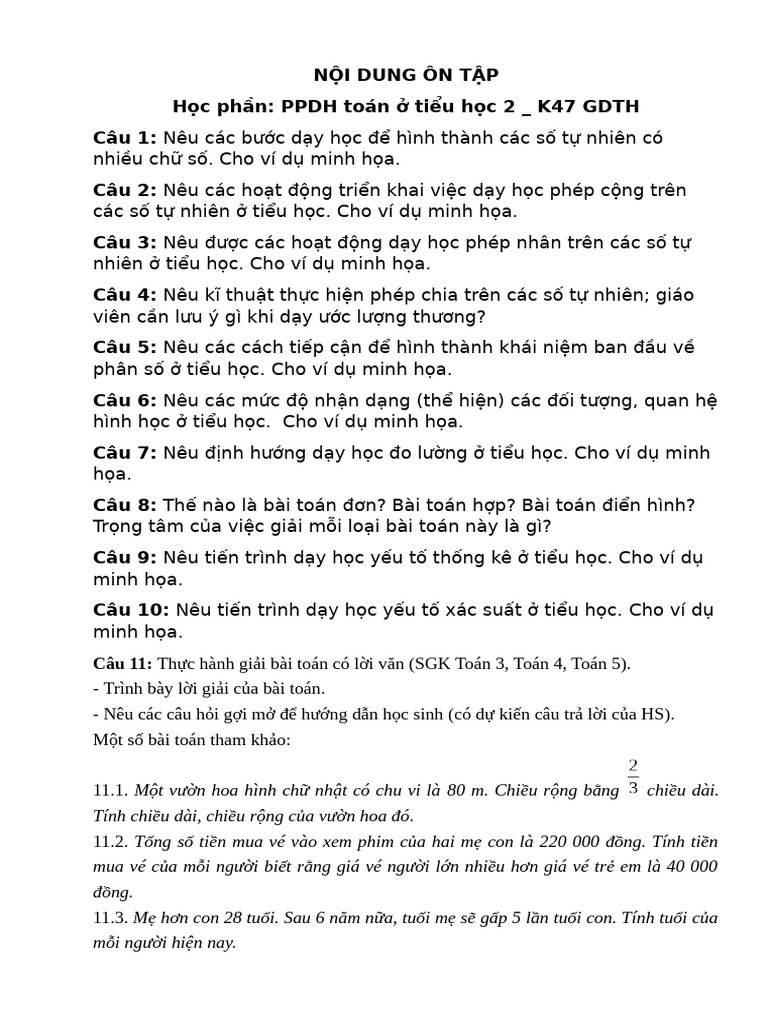 1. Nội Dung Ôn Tập - ppdh Toán ở Th2 - k47gdth | PDF