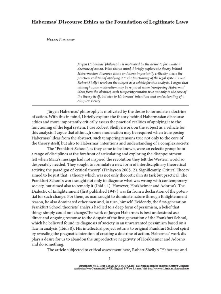 Habermas Discourse Ethics As The Foundation of Legitimate Laws | PDF | Jürgen Habermas ...