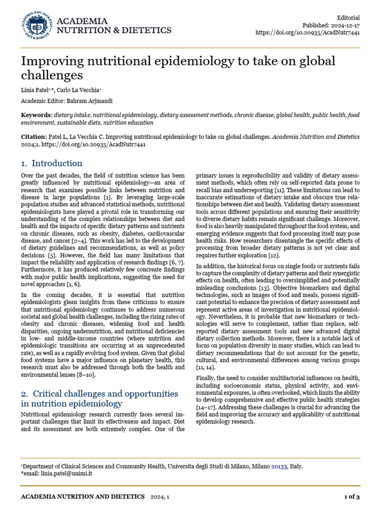 Improving Nutritional Epidemiology To Ta | PDF | Epidemiology | Diet (Nutrition)