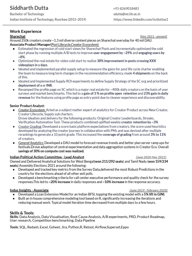 Resume_Siddharth_Dutta_2024 | PDF | Information Science | Information Technology Management