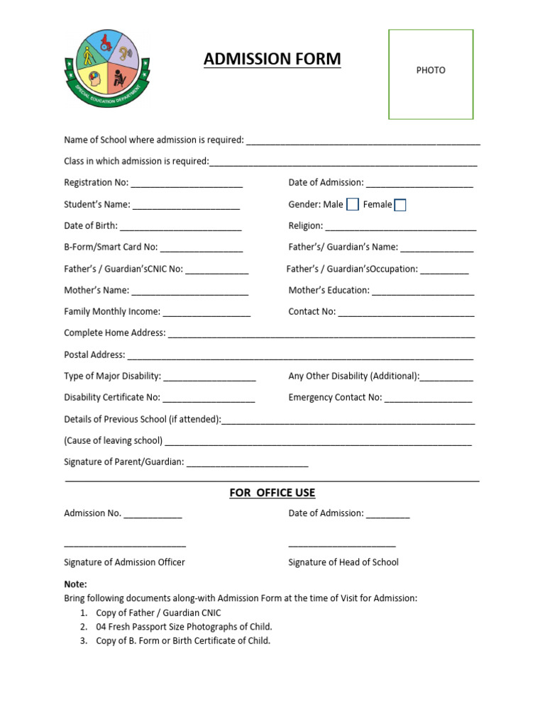School Admission Form Template | PDF