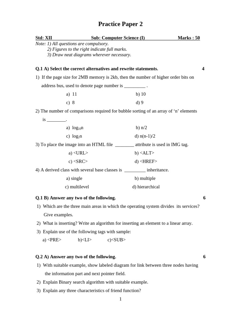 12th Final Practice Paper 2 | PDF | Method (Computer Programming) | C++