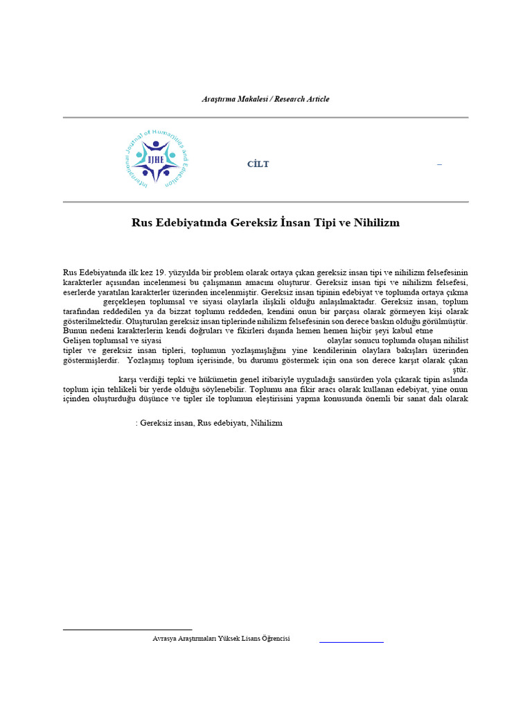 Rus Edebiyat - Nda Gereksiz - Nsan Tipi Ve Nihilizm (#978309) - 1907052 | PDF