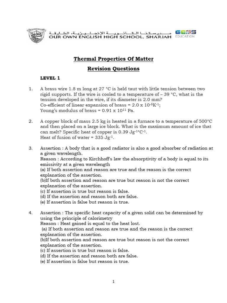 Thermal Properties of Matter_ Revision Worksheet | PDF | Thermal Expansion | Heat