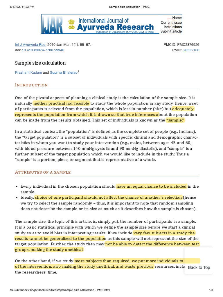 Sample Size Calculation Guide | PDF | Sample Size Determination | Sampling (Statistics)