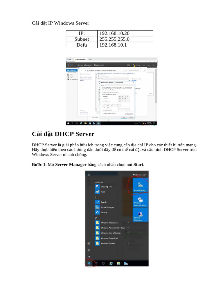 Cài đặt IP Windows Server | PDF