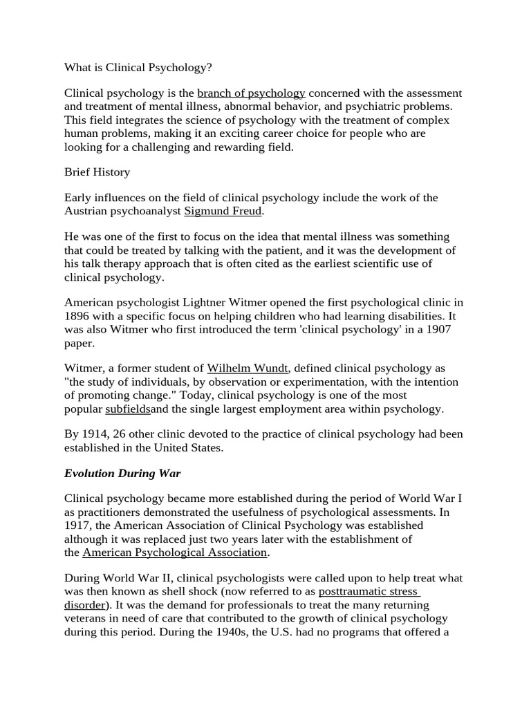 Scope of Clinical Psychology | PDF | Clinical Psychology | Psychology