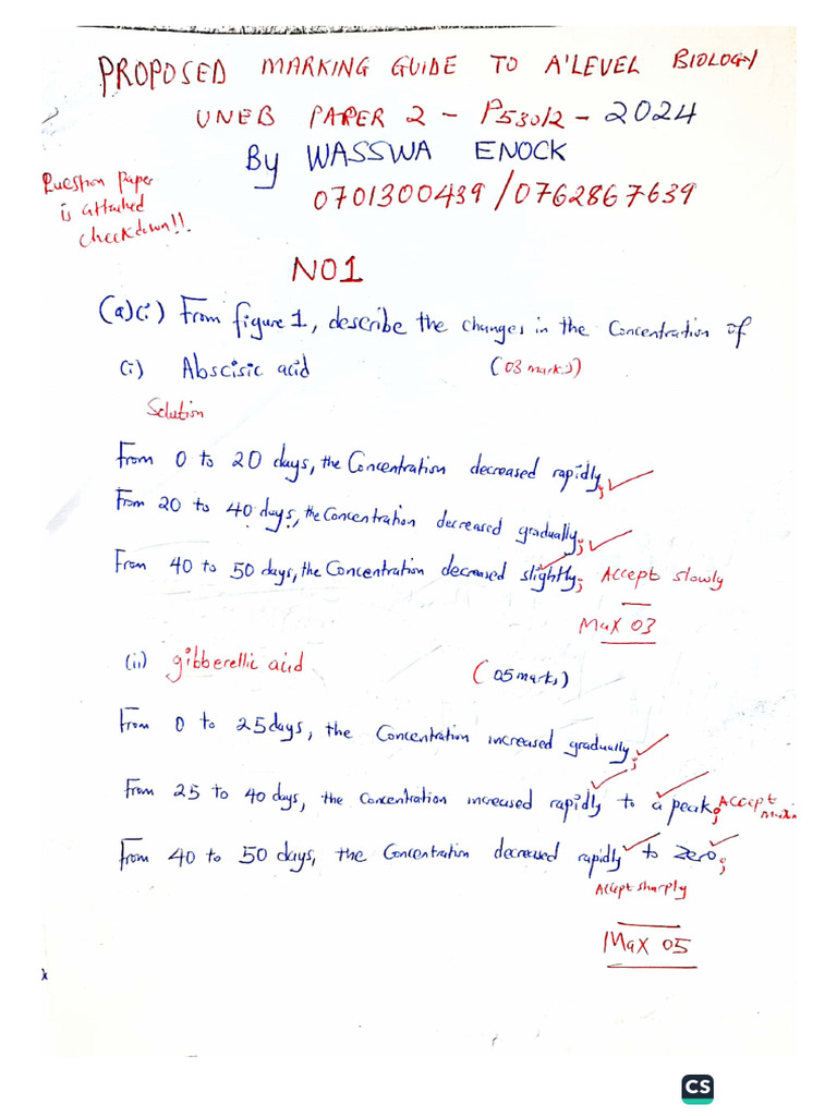 Proposed Guide To Alevel Biology Paper 2 UNEB 2024 | PDF