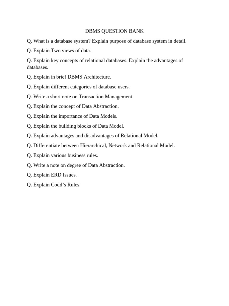 DBMS Question Bank and Concepts Guide | PDF