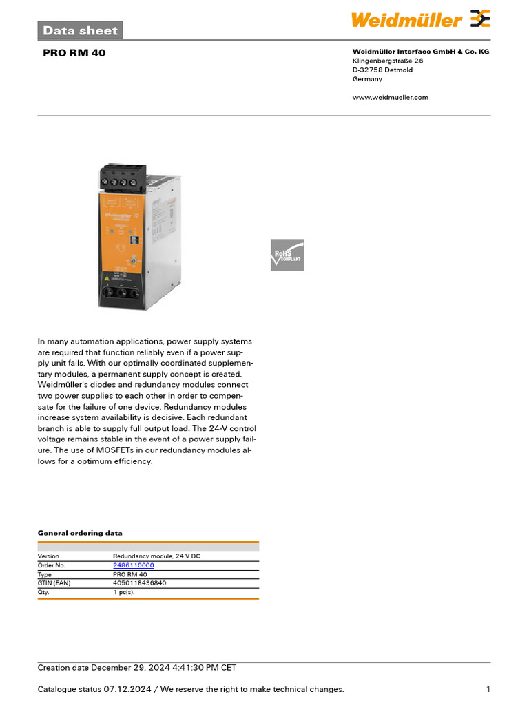2486110000_PRO_RM_40_en | PDF | Power Supply | Electromagnetism