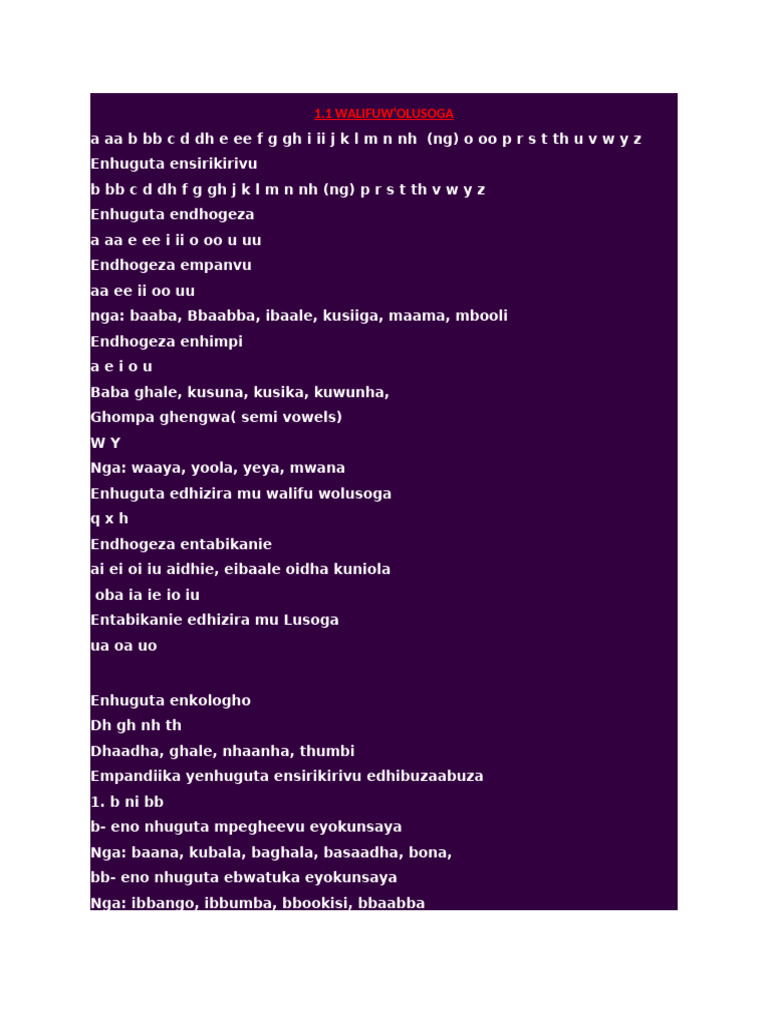 Lusoga Language Guide and Proverbs | PDF