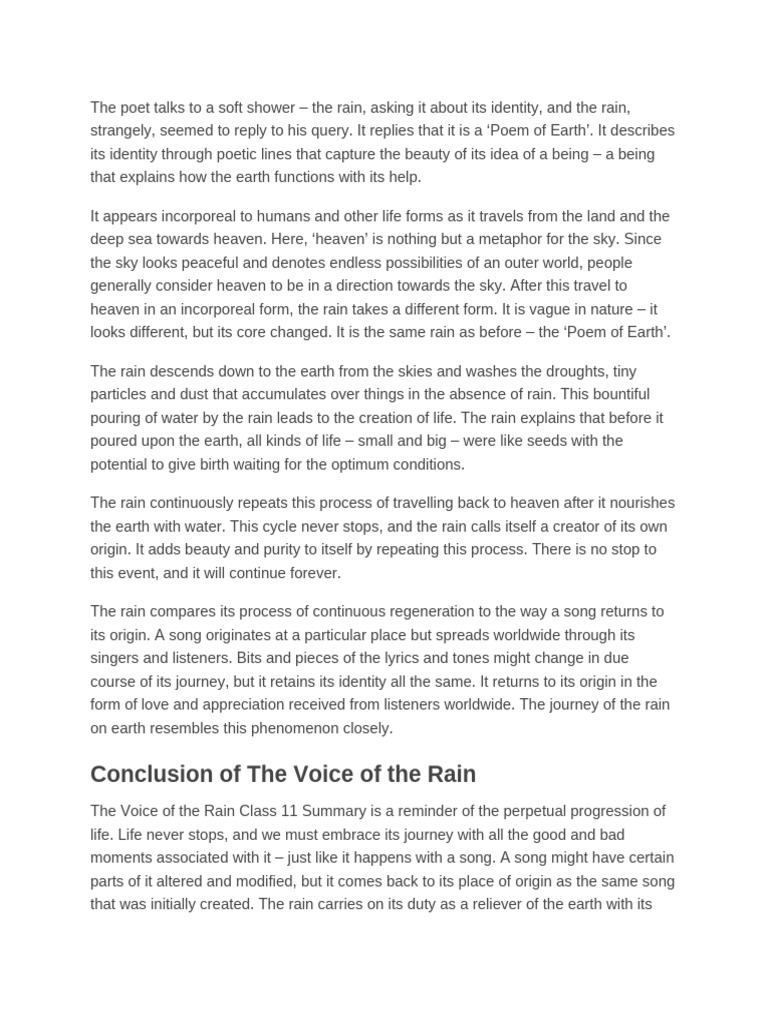 The Voice of the Rain: A Summary | PDF | Perfect (Grammar) | Language ...