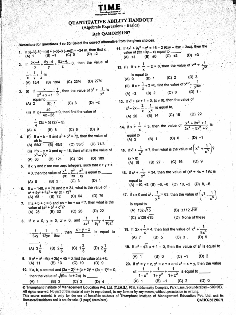 QAHO2501907 Algebra Basics (Time) | PDF