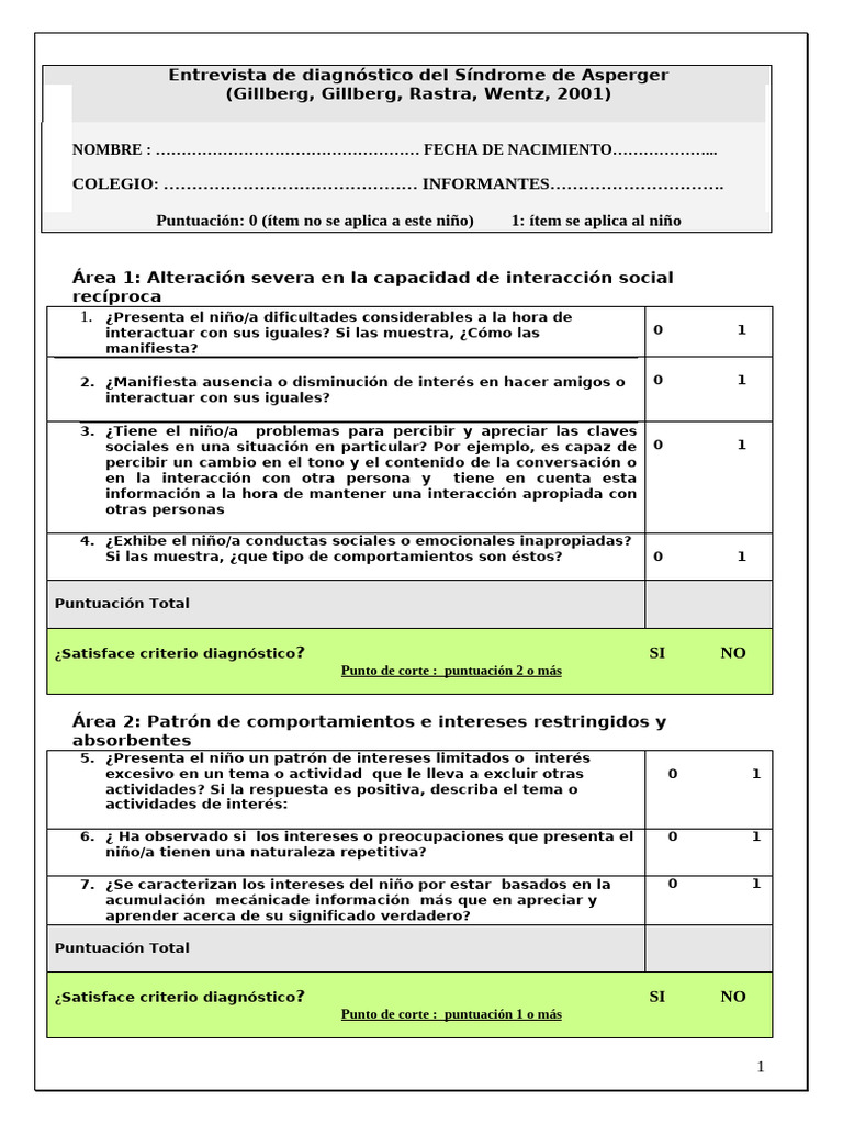 12 ASDI (Gillberg) | PDF | Síndrome de Asperger | Conceptos psicologicos