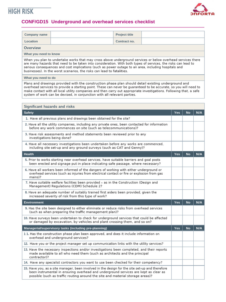 Conf-Gd15 Underground Overhead Checklist | PDF | Occupational Safety ...