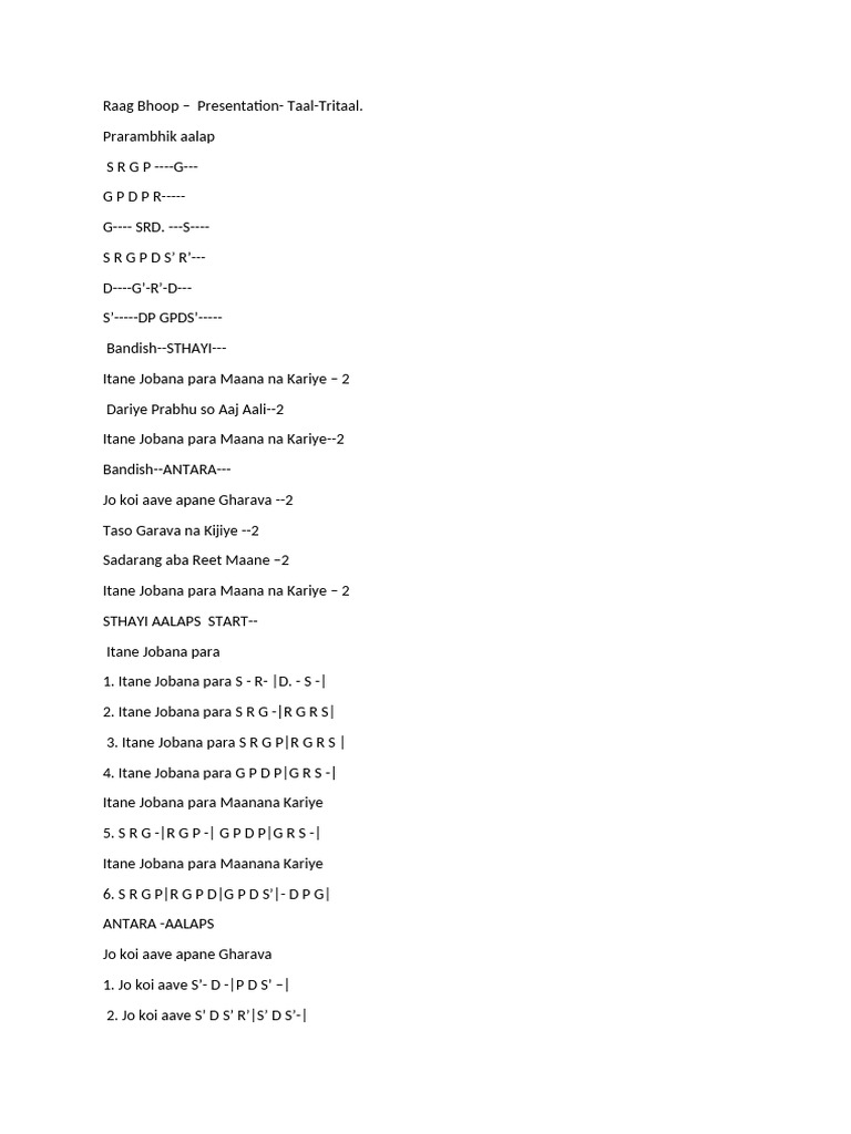 Raag Bhoop- Itane Joban Bandish | PDF