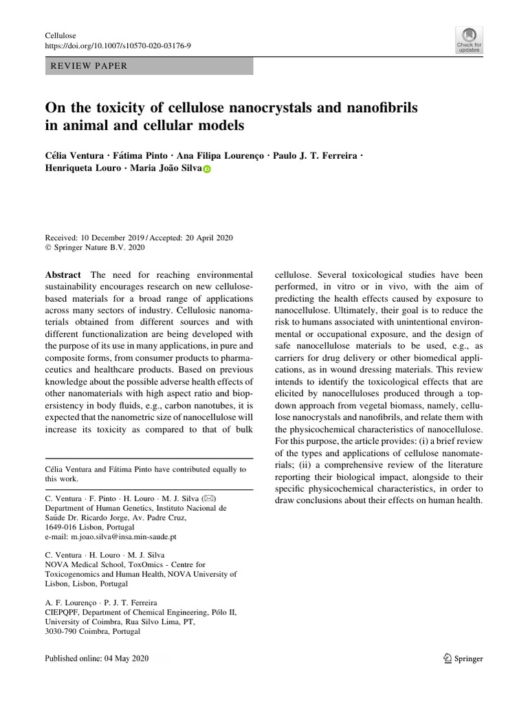 On The Toxicity of Cellulose Nanocrystals and Nanofibrils in Animal and ...